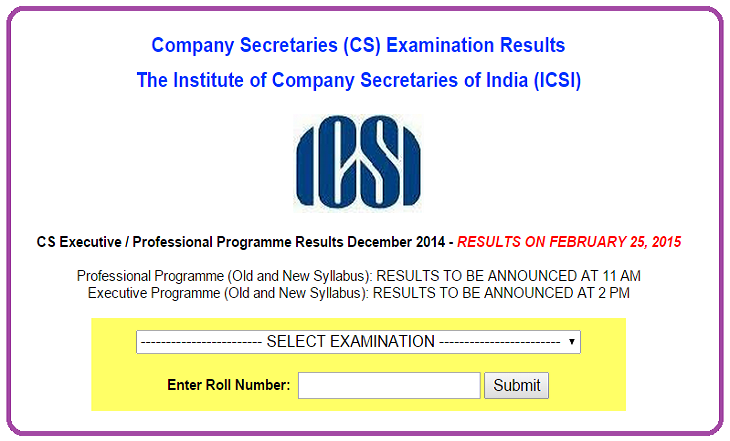ICSI CS Executive Results – CS December Exam Result 2014 at icsi ...