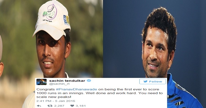 Sachin & Twitter React To Pranav’s 1009* runs off 323 Balls – Take a Bow!