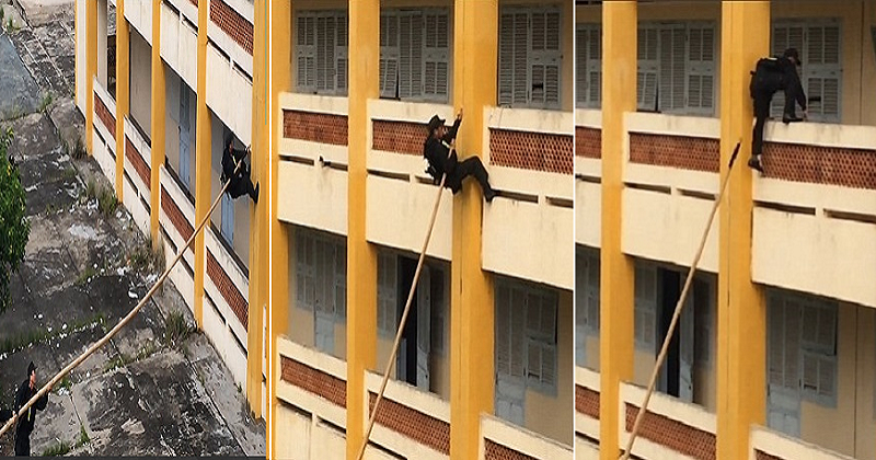 Watch: Soldiers Climbing Up A 30 Ft Building With A Wooden Pole Is ...