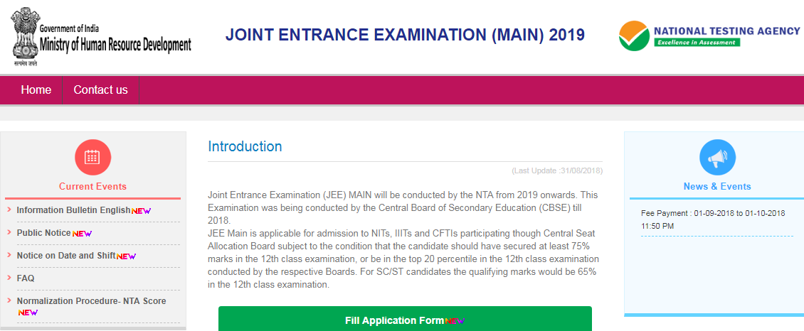 JEE Main 2019 Registration Begins, Apply Online @ jeemain.nic.in