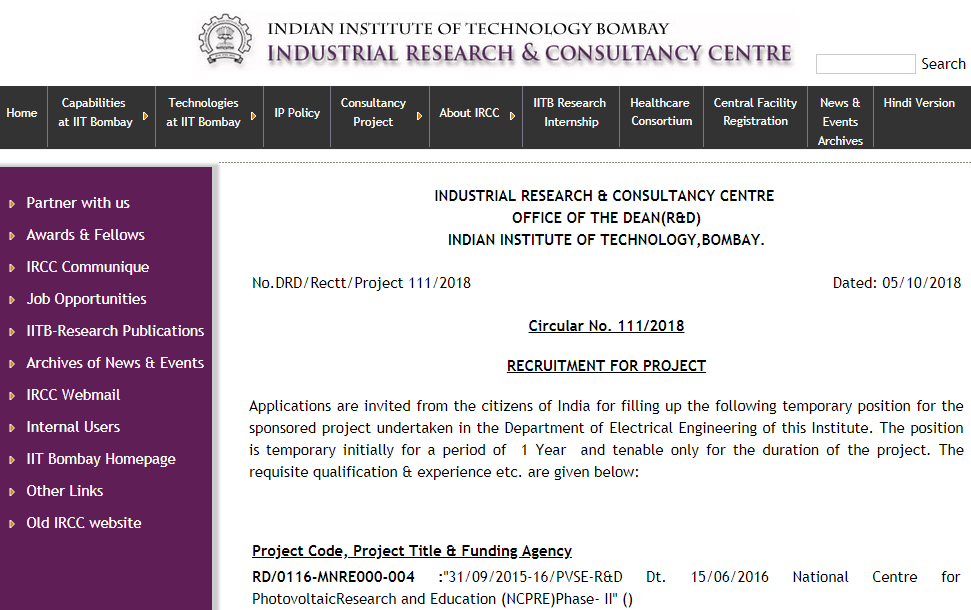IIT Bombay Recruitment 2018-2019: Indian Institute Of Technology Jobs ...