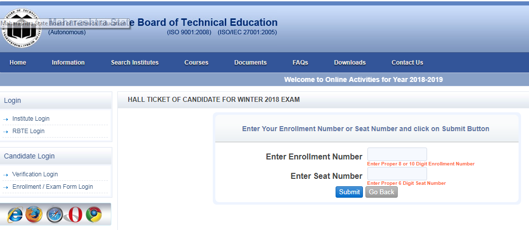 MSBTE Hall Ticket Winter 2018 Released @ www.msbte.org.in, Download Now