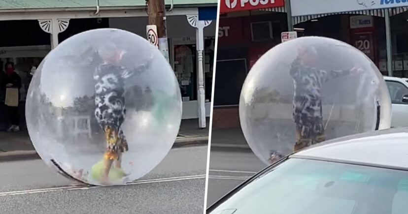 Man Wanders Street In Giant Bubble To Protect Himself From Coronavirus